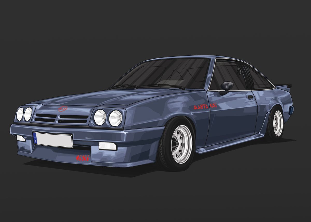 'Opel Manta GSi Estorilblue' Poster, picture, metal print, paint by POWERDRAWINGS | Displate
