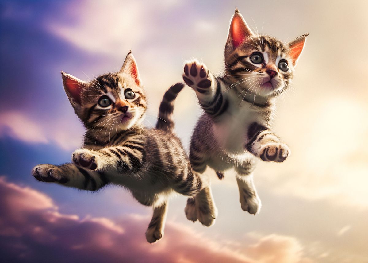 'If kittens could fly' Poster, picture, metal print, paint by Alan ...