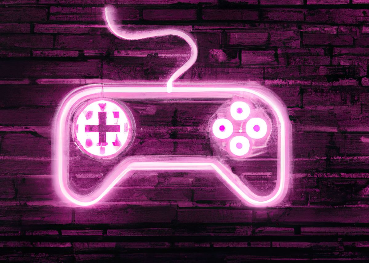 'Neon Gaming Controller for' Poster, picture, metal print, paint by ...