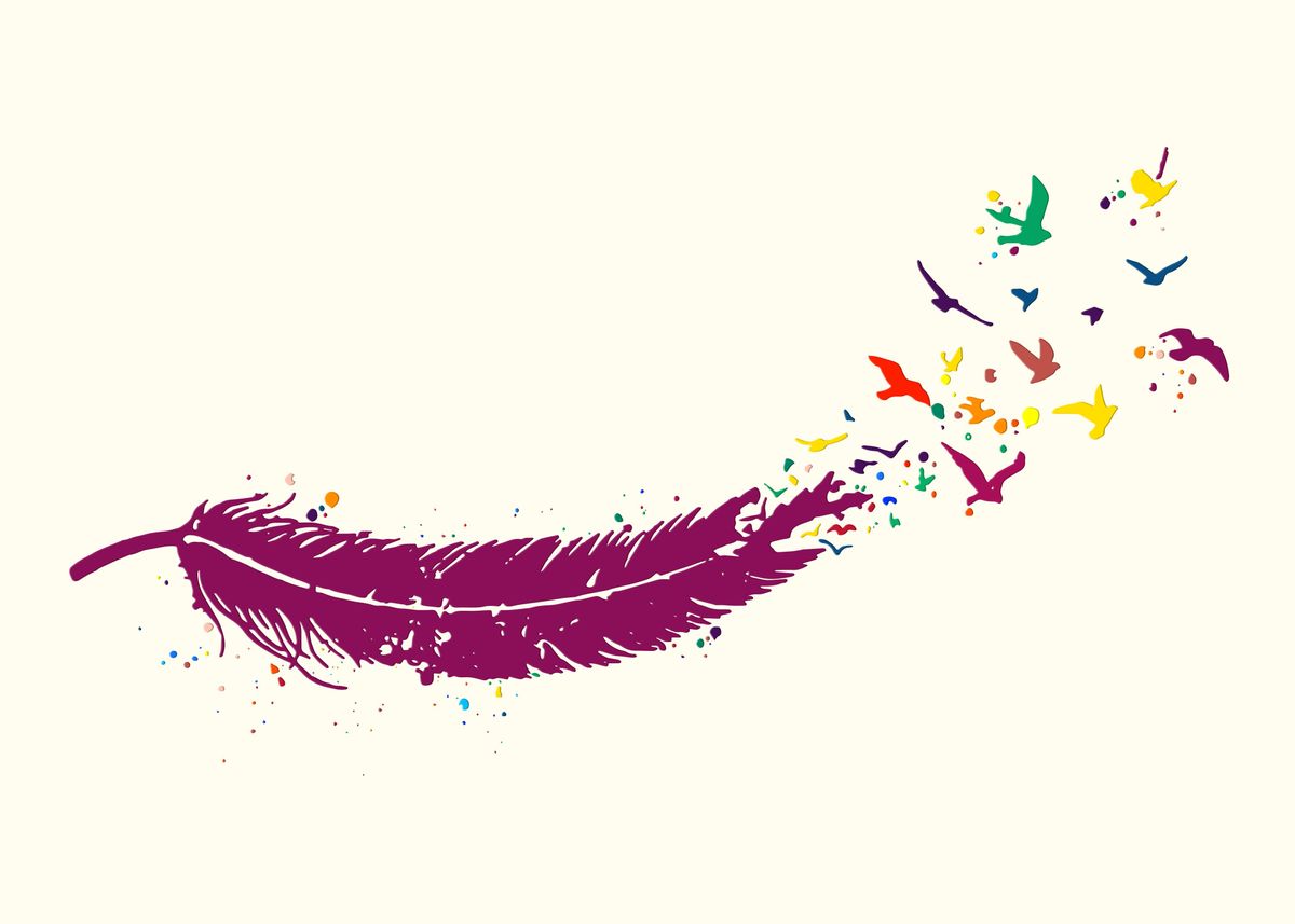 'Feather and Birds' Poster, picture, metal print, paint by Dutton Jerrell | Displate