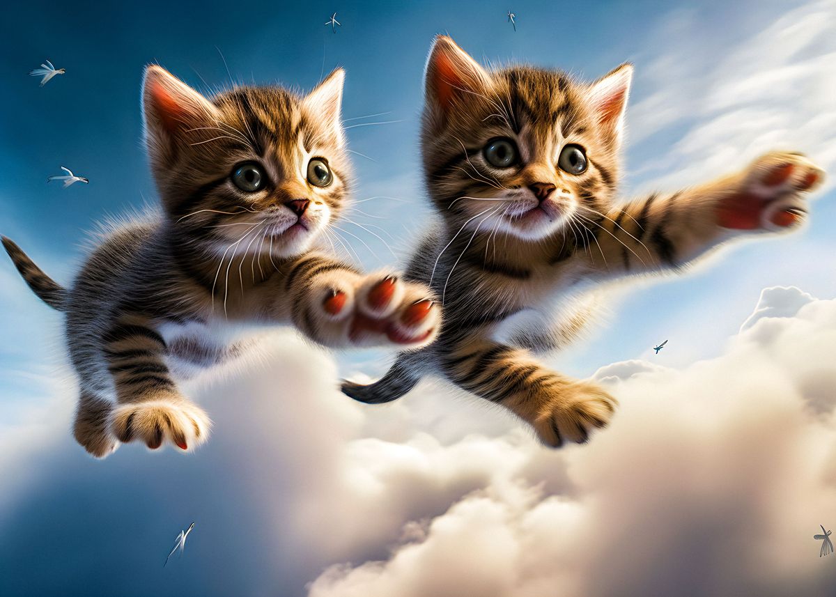 'If kittens could fly 2' Poster, picture, metal print, paint by Alan ...