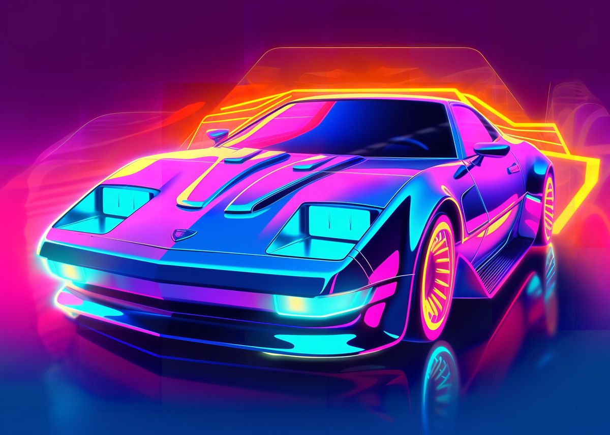 'Retrowave Car Neon' Poster, picture, metal print, paint by PosterSuite ...