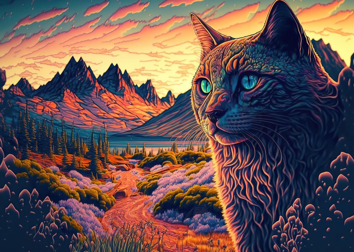 'Landscape Cat' Poster, picture, metal print, paint by Siobhan Lamb ...