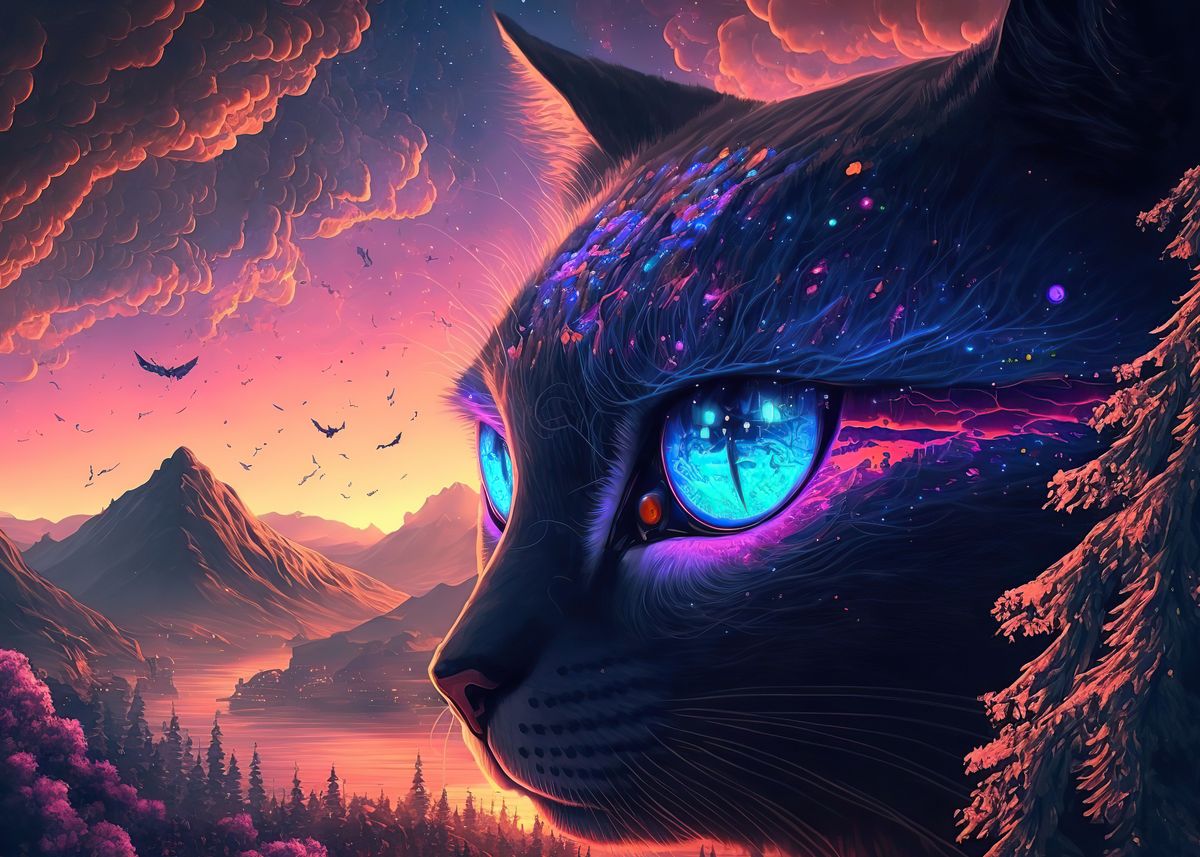 'Landscape Cat' Poster, picture, metal print, paint by Siobhan Lamb ...