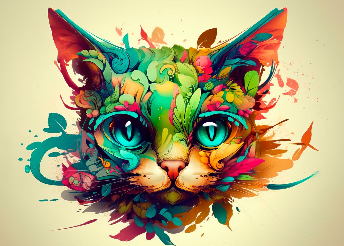 'Cartoon style cat' Poster, picture, metal print, paint by HildaWarren ...