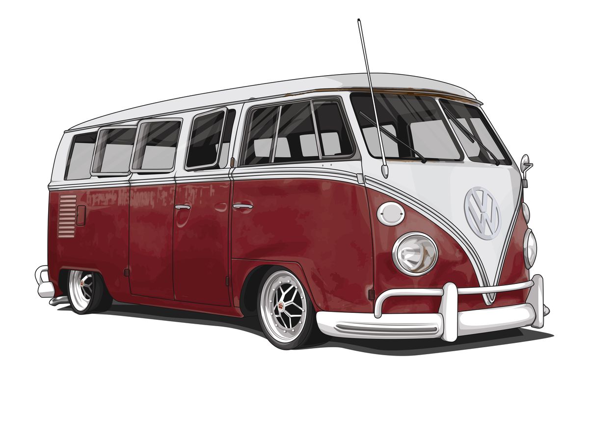 'Static VW T1 Bus White' Poster by POWERDRAWINGS | Displate