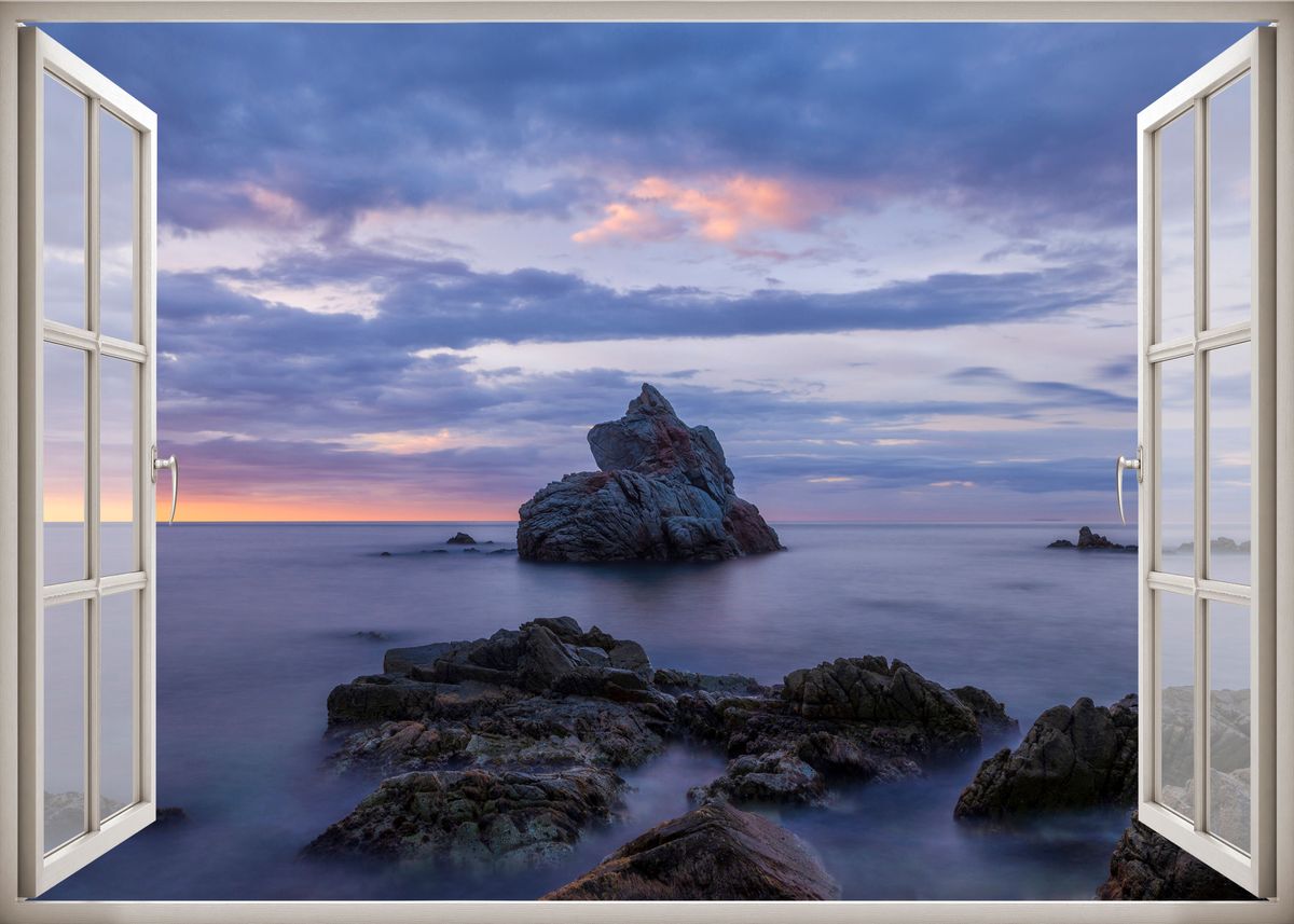 'Window view beach sunset' Poster by Vicen Design | Displate