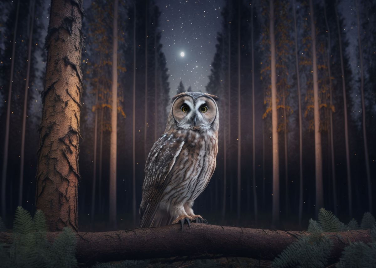 'Owl sits on the trunk' Poster by Volodymyr Burdiak | Displate