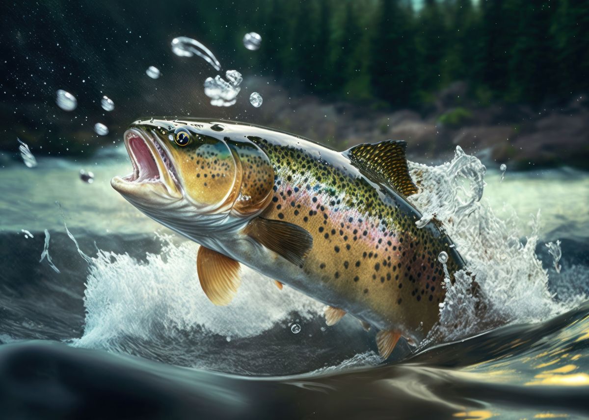 'Fish jumping out of water' Poster, picture, metal print, paint by ...