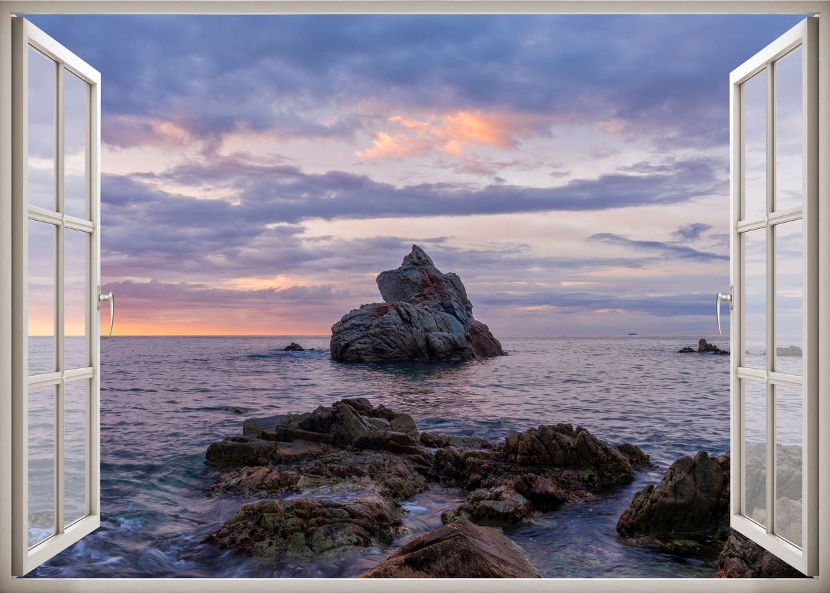 'Window view beach sunset' Poster, picture, metal print, paint by Vicen ...