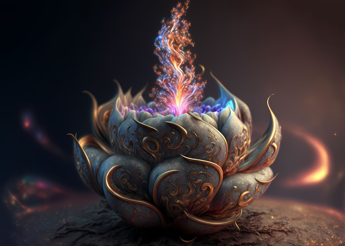 'Magical cosmic lotus' Poster, picture, metal print, paint by Jiri ...