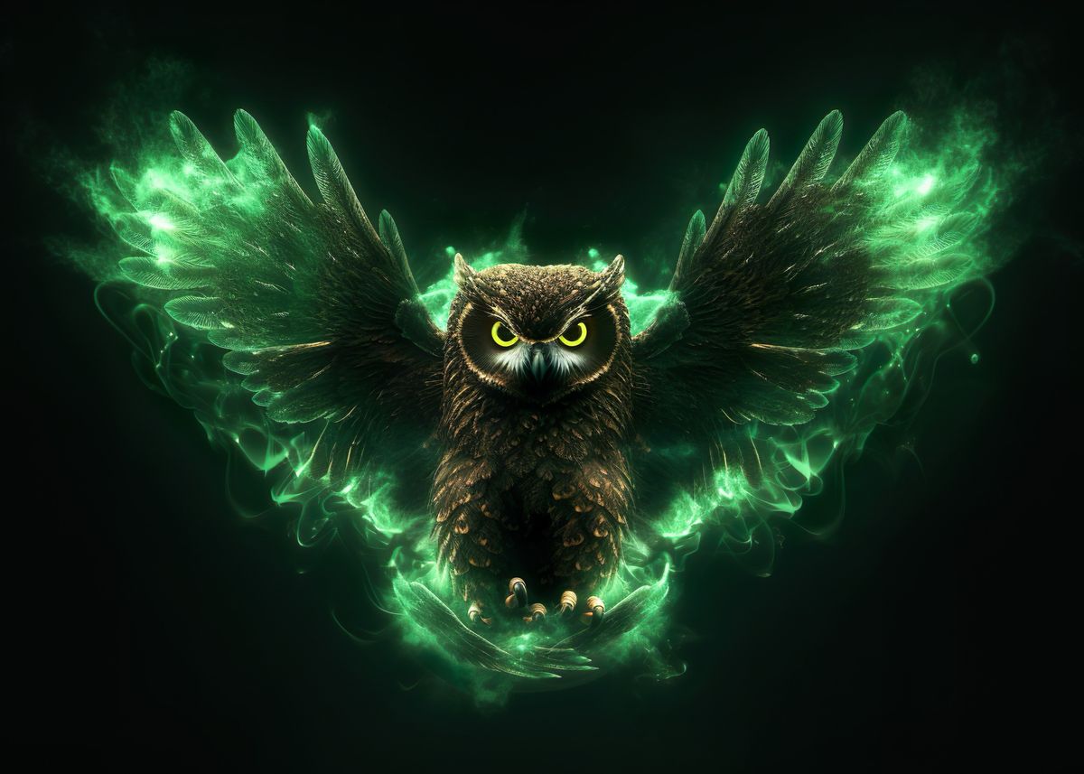 'Owl Neon Green Glow' Poster by AyrioArt | Displate