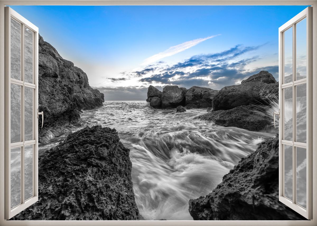 'Window view beach calm' Poster, picture, metal print, paint by Vicen ...