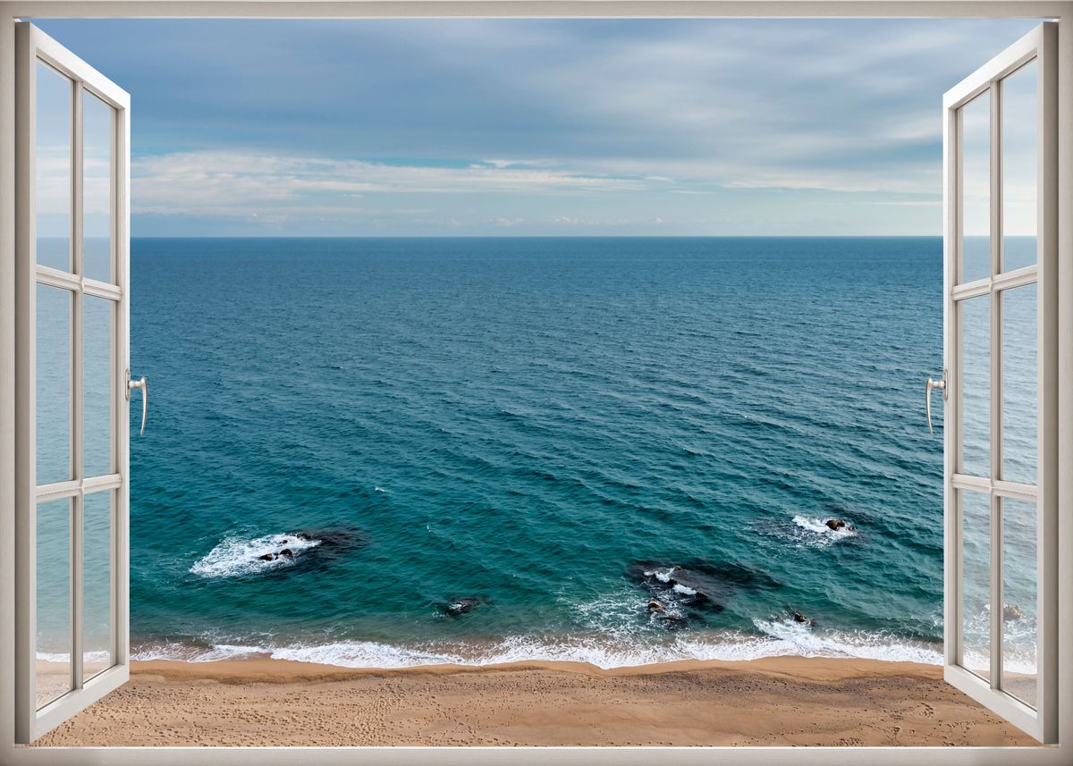 'Window view beach calm' Poster, picture, metal print, paint by Vicen ...