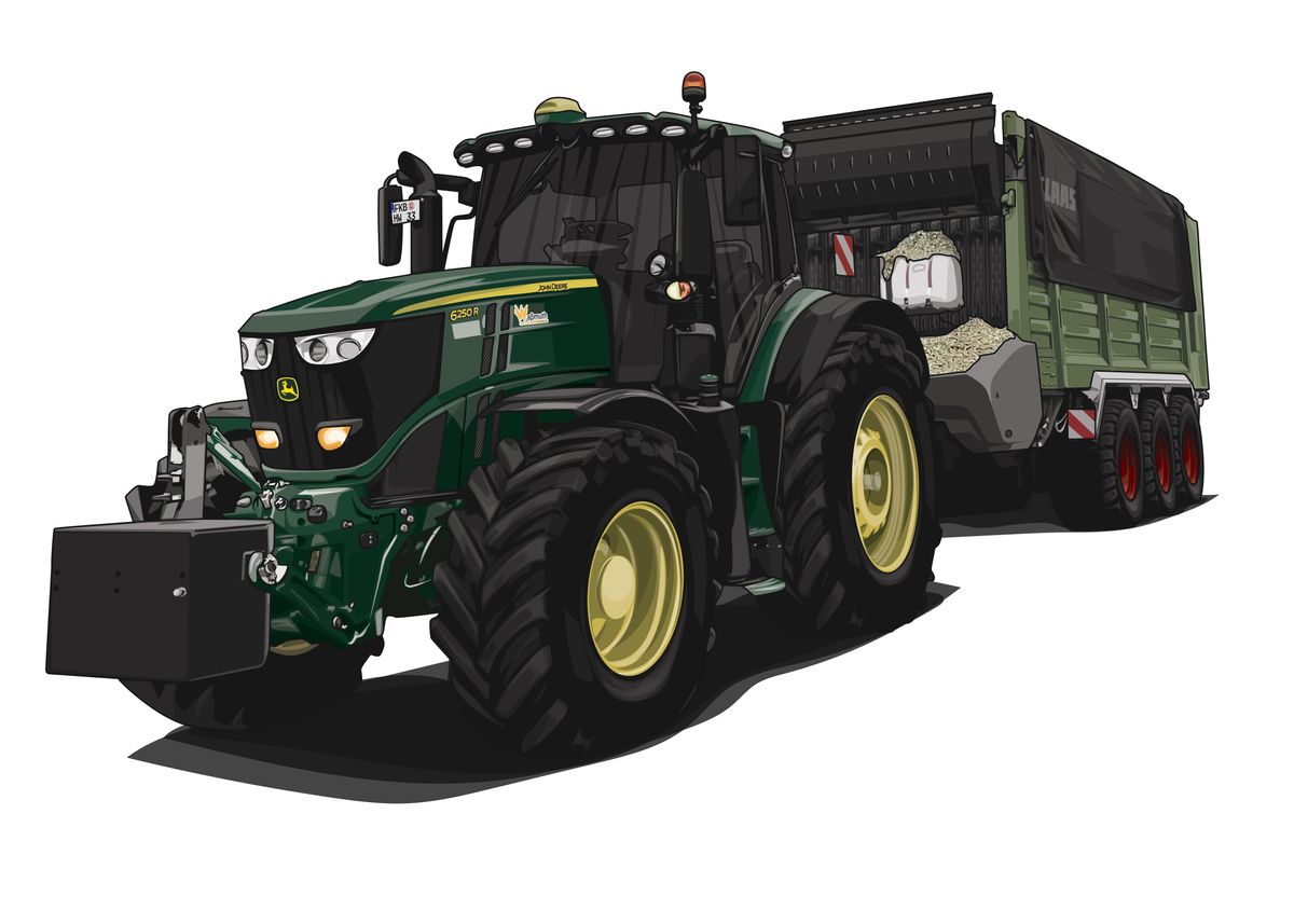 'John Deere 6250R' Poster, picture, metal print, paint by POWERDRAWINGS ...