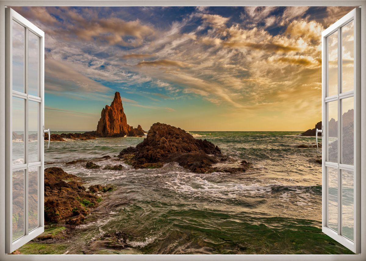 'Window view sea coastal' Poster, picture, metal print, paint by Vicen ...