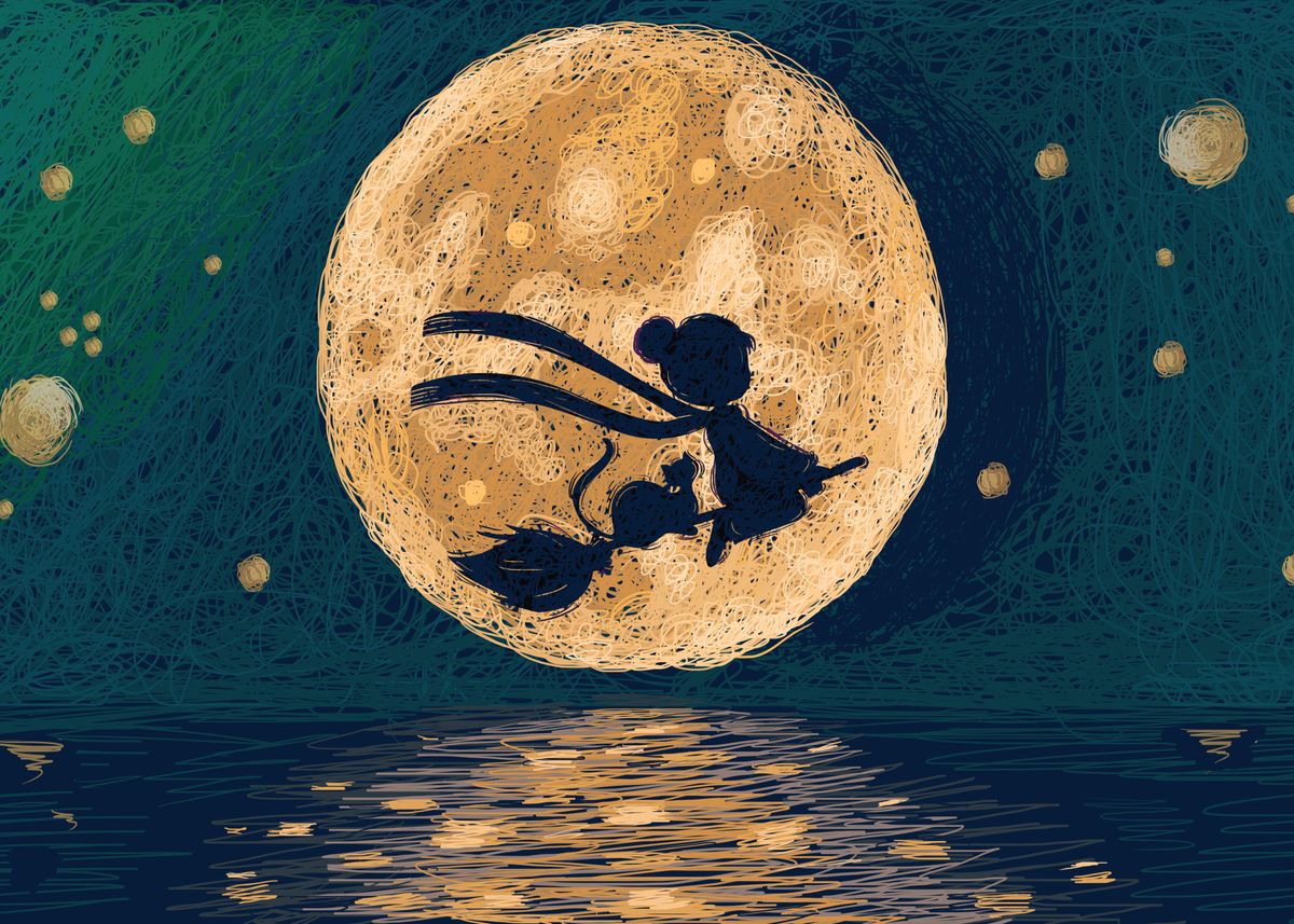 'Little Witch Flying' Poster, picture, metal print, paint by Fateh ...