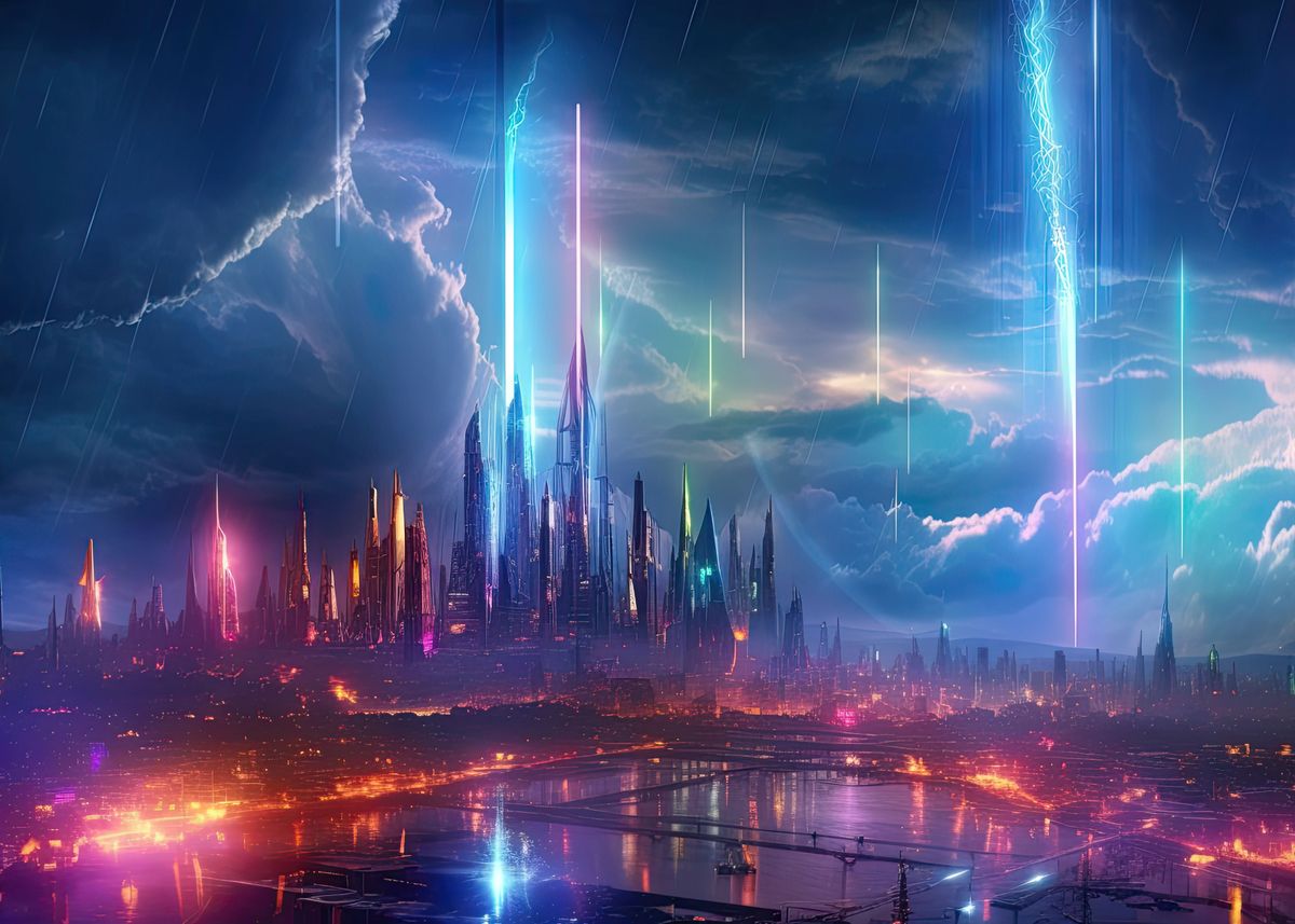 'Neon Lightning Storm' Poster, picture, metal print, paint by Jensen ...