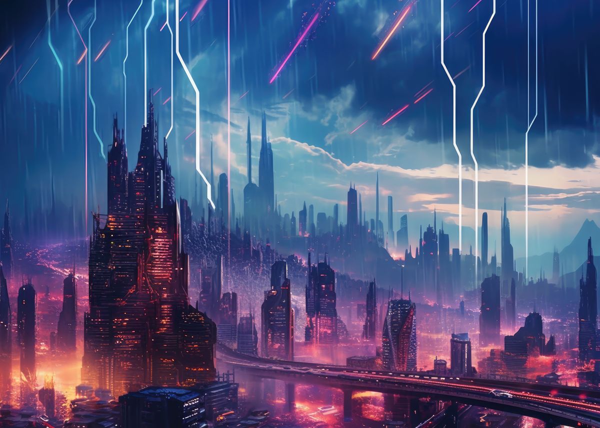 'Gothic Cyberpunk City' Poster by Jensen Art | Displate