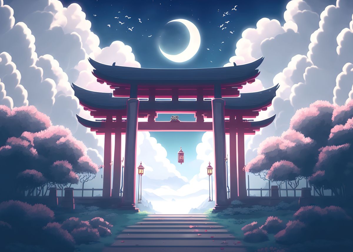 'japanese fantasy gate ' Poster, picture, metal print, paint by ...