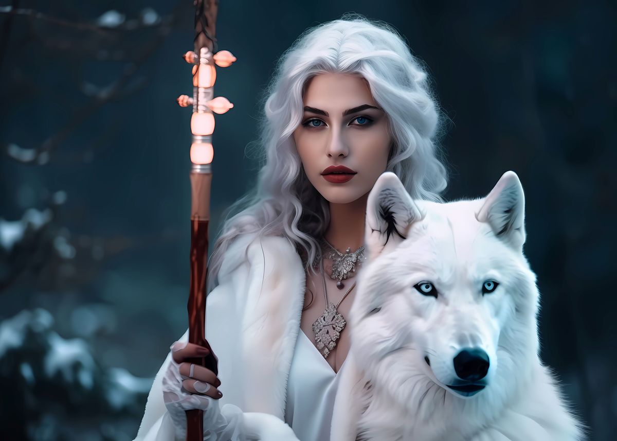 'Ice mage and her wolf' Poster, picture, metal print, paint by Jiri ...