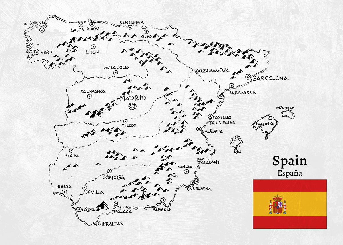'Handdrawn Spain Map' Poster, picture, metal print, paint by Angelos ...