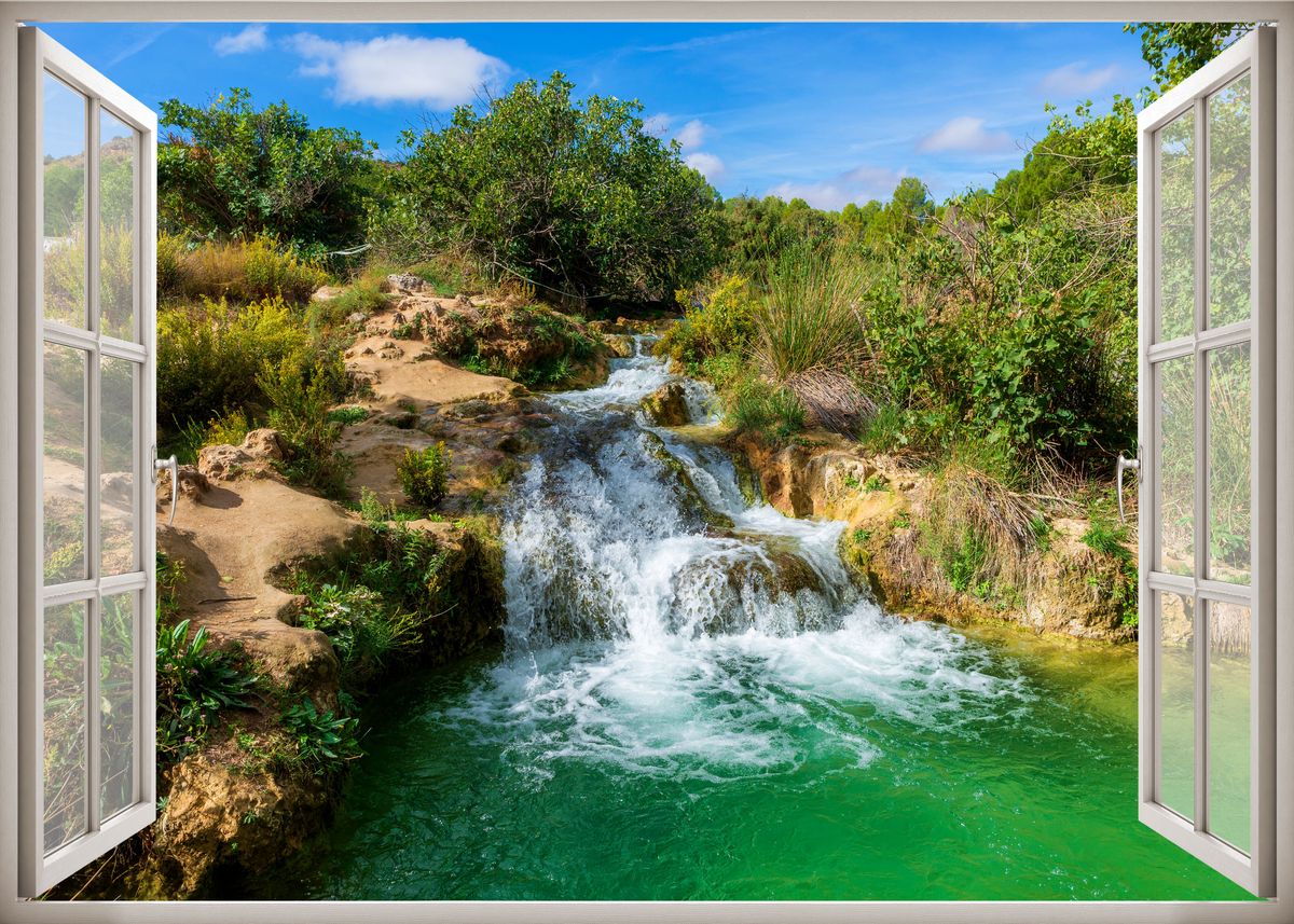 'Window view waterfall' Poster, picture, metal print, paint by Vicen ...