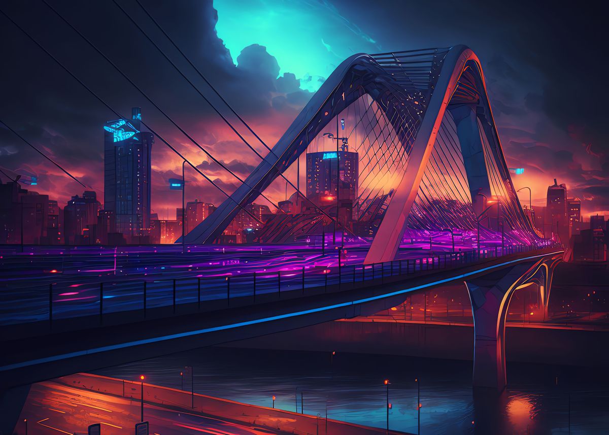 'Landscape Neon Light City' Poster, picture, metal print, paint by Luna ...