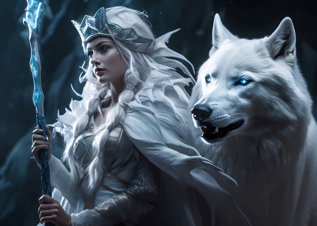 'Ice mage and her big wolf' Poster by Jiri Hodecek | Displate