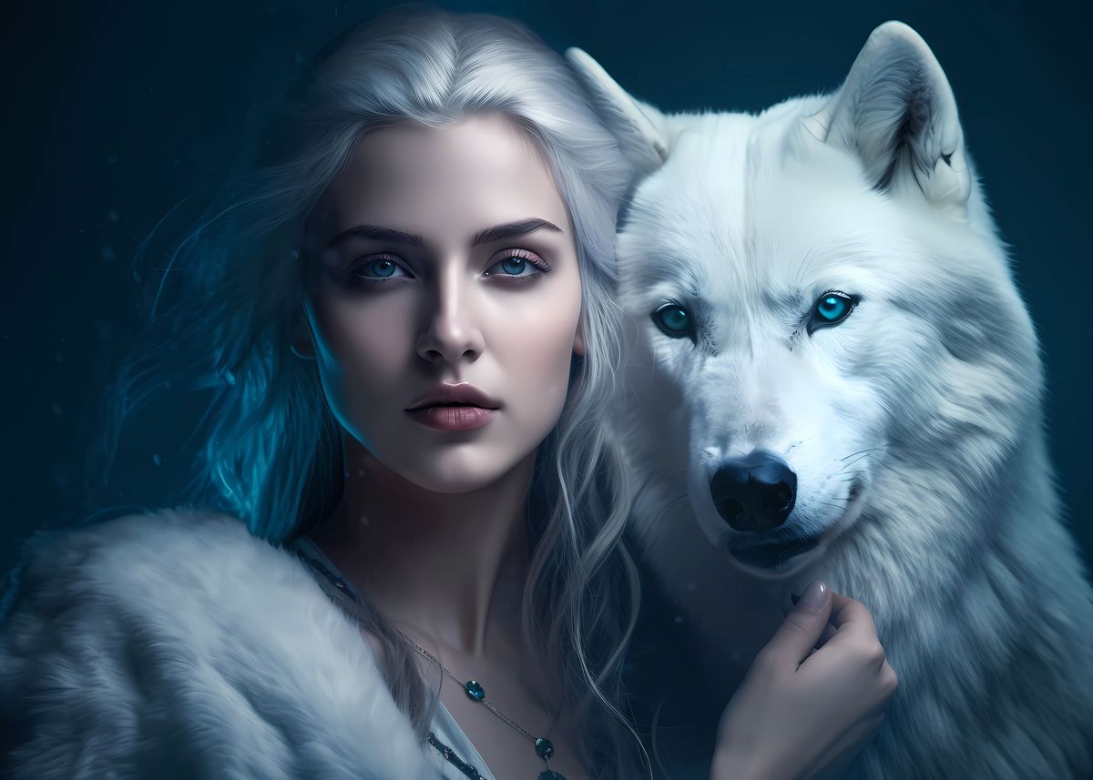 'Ice mage and her big wolf' Poster by Jiri Hodecek | Displate