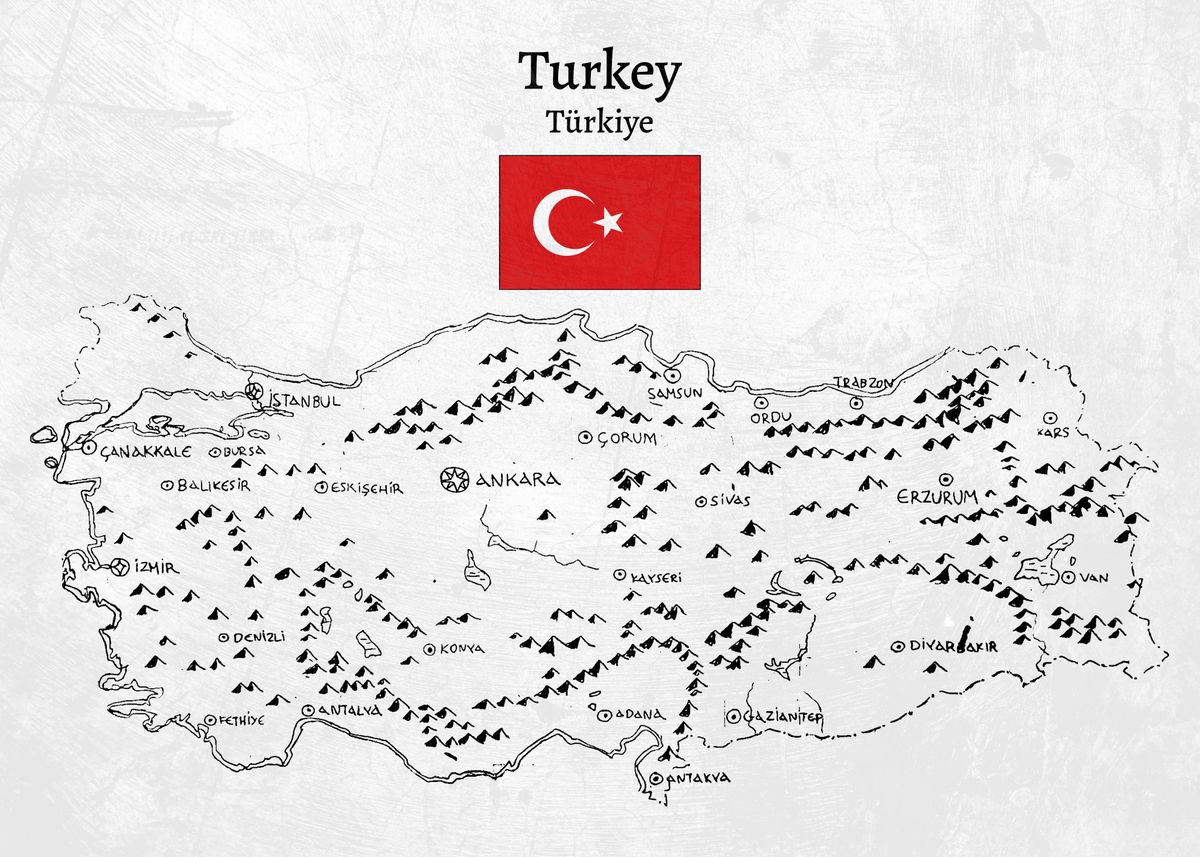 'Handdrawn Map of Turkey' Poster, picture, metal print, paint by ...