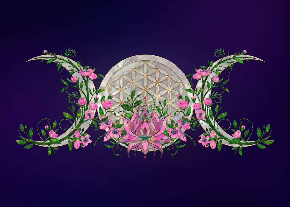 'Flower of life Triple Moon' Poster, picture, metal print, paint by ...