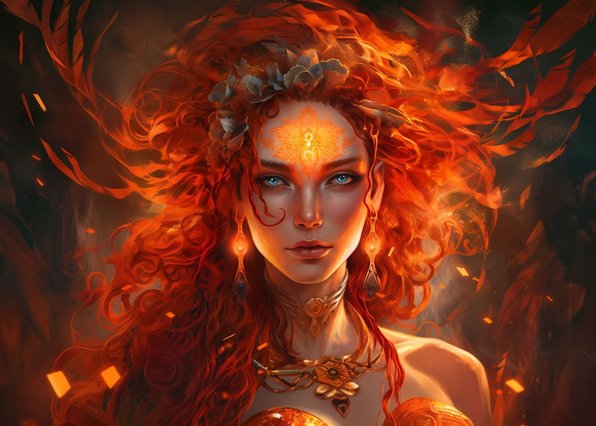 'Beautiful fire mage' Poster, picture, metal print, paint by Jiri ...