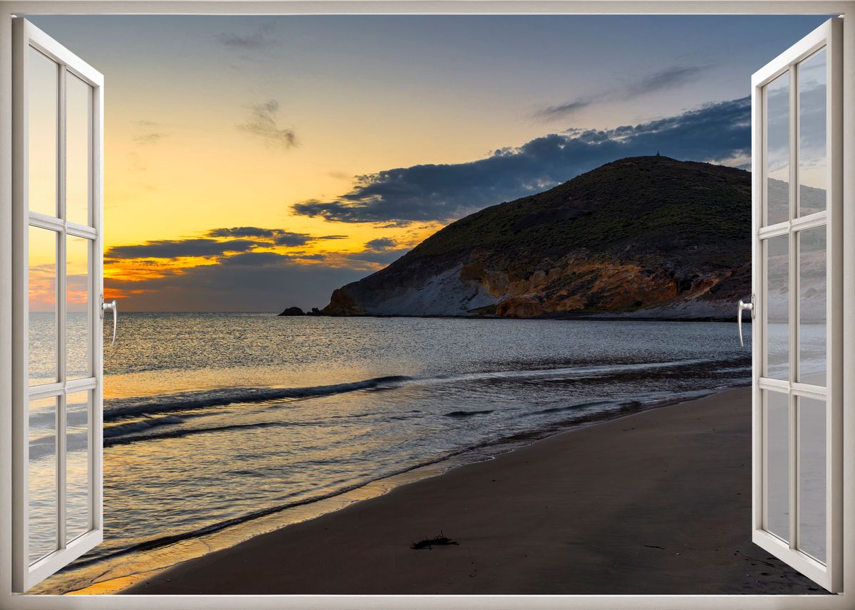 'Window view sunset beach' Poster, picture, metal print, paint by Vicen ...