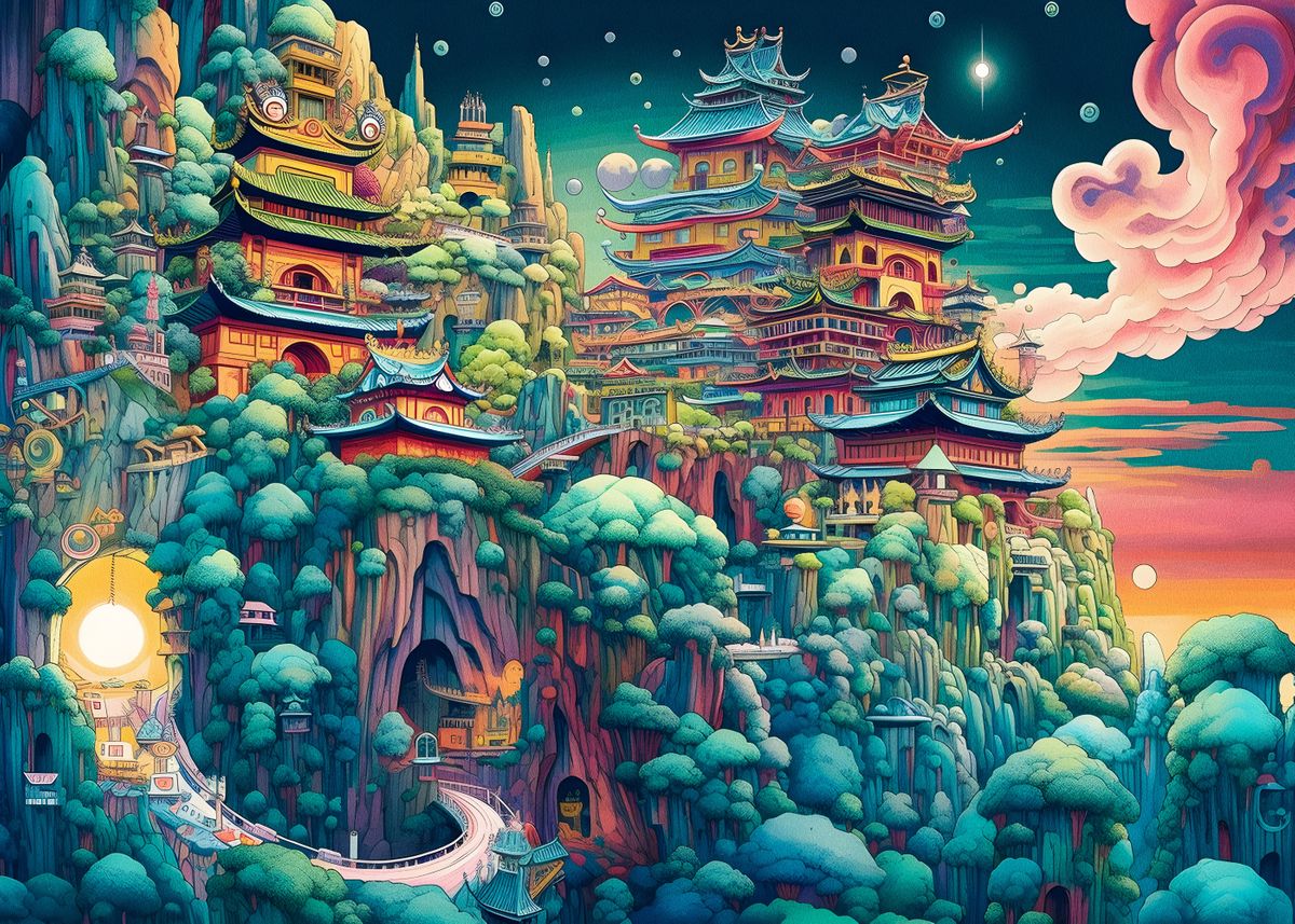 'japanese fantasy palace 09' Poster, picture, metal print, paint by ...
