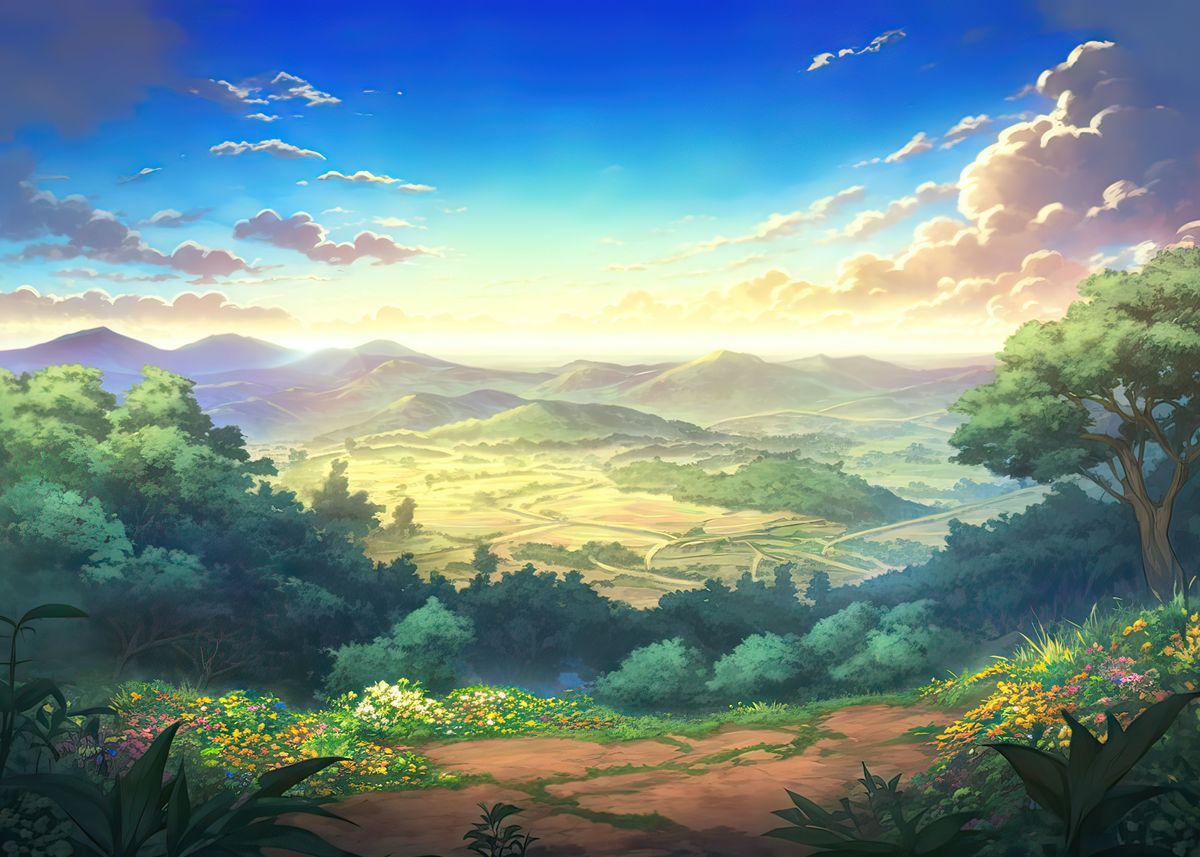 'Hilltop View of Landscape' Poster, picture, metal print, paint by NVSN ...