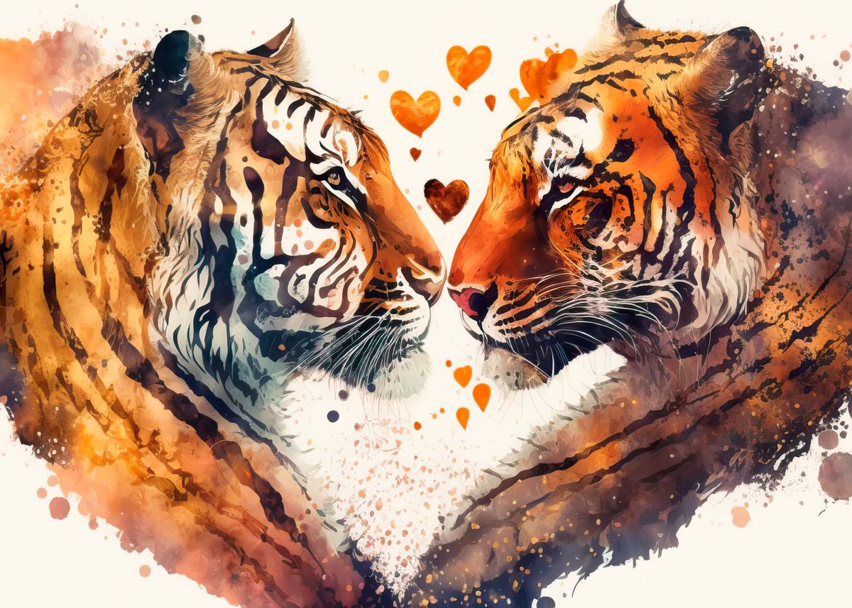 'Two tiger love' Poster, picture, metal print, paint by HildaWarren ...