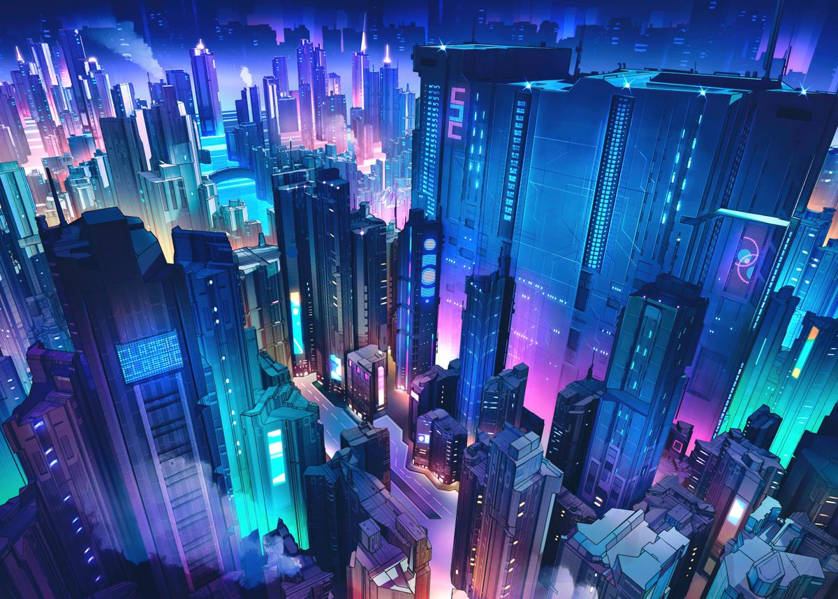 'Futuristic neon city' Poster, picture, metal print, paint by LCW17 ...