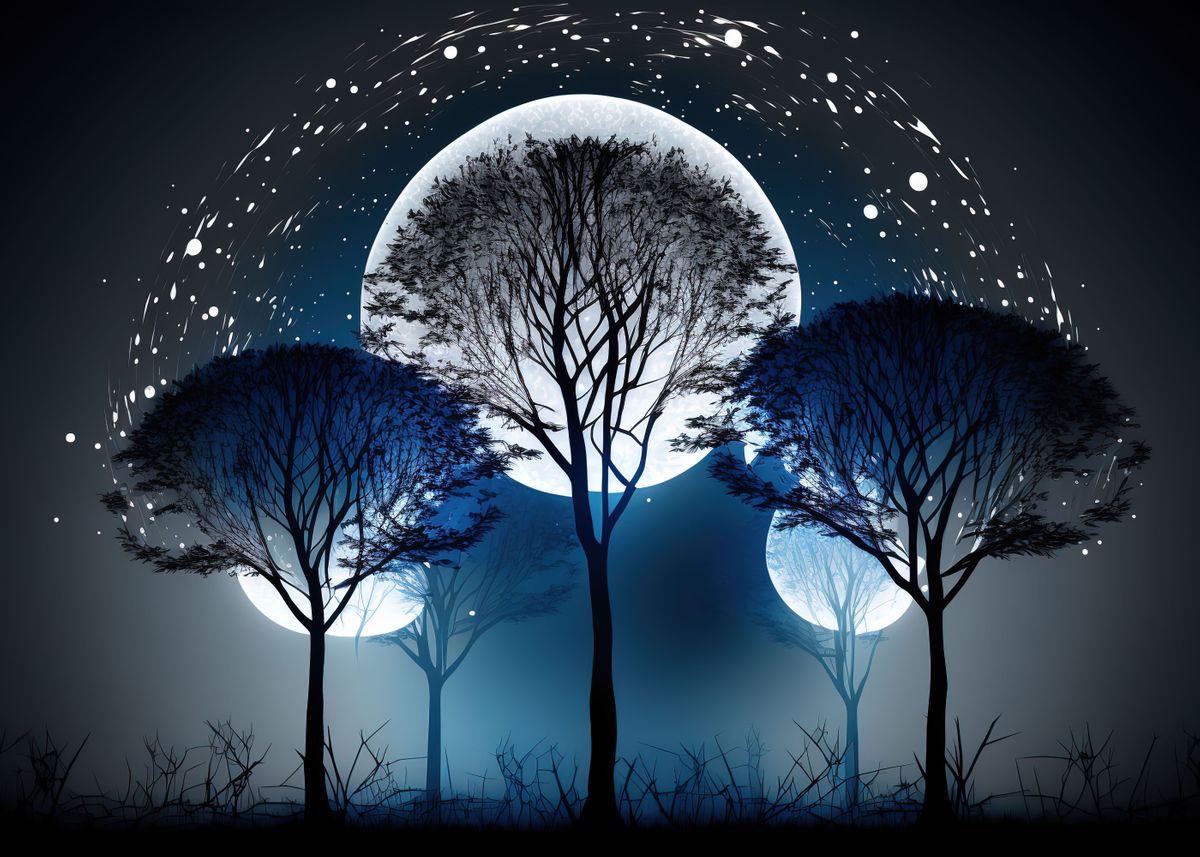'Silhouette Tree and Moon ' Poster, picture, metal print, paint by ...