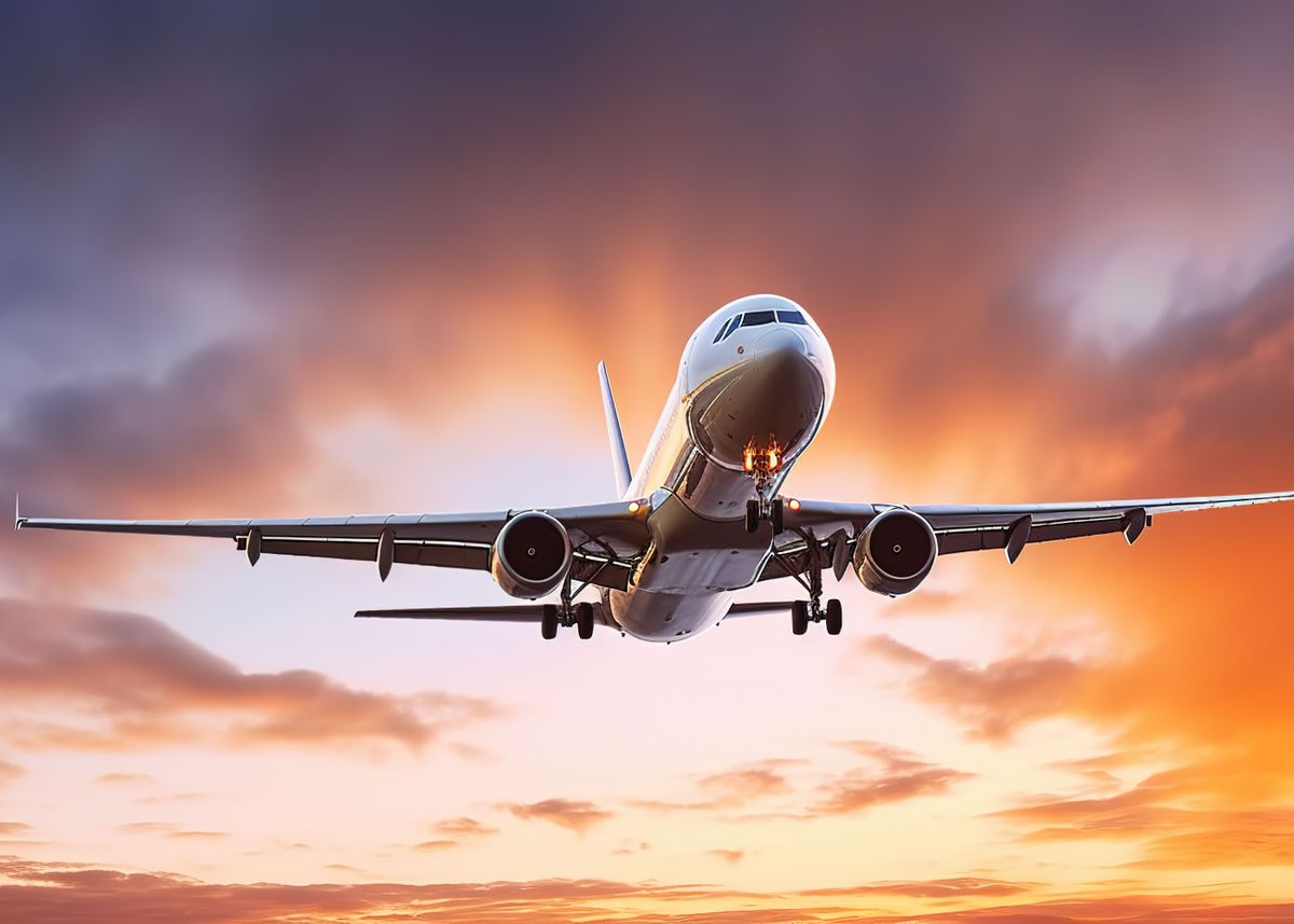 'Plane sunset ' Poster, picture, metal print, paint by Pro Elise | Displate