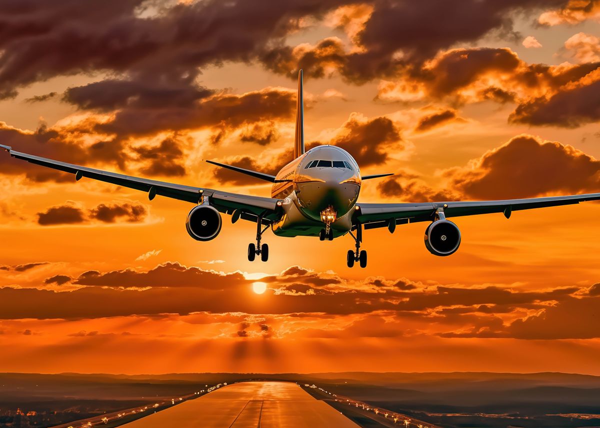 'plane sunset' Poster, picture, metal print, paint by Pro Elise | Displate