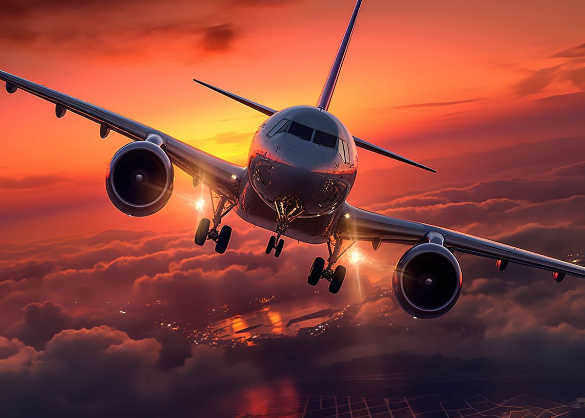 'plane sunset' Poster, picture, metal print, paint by Pro Elise | Displate