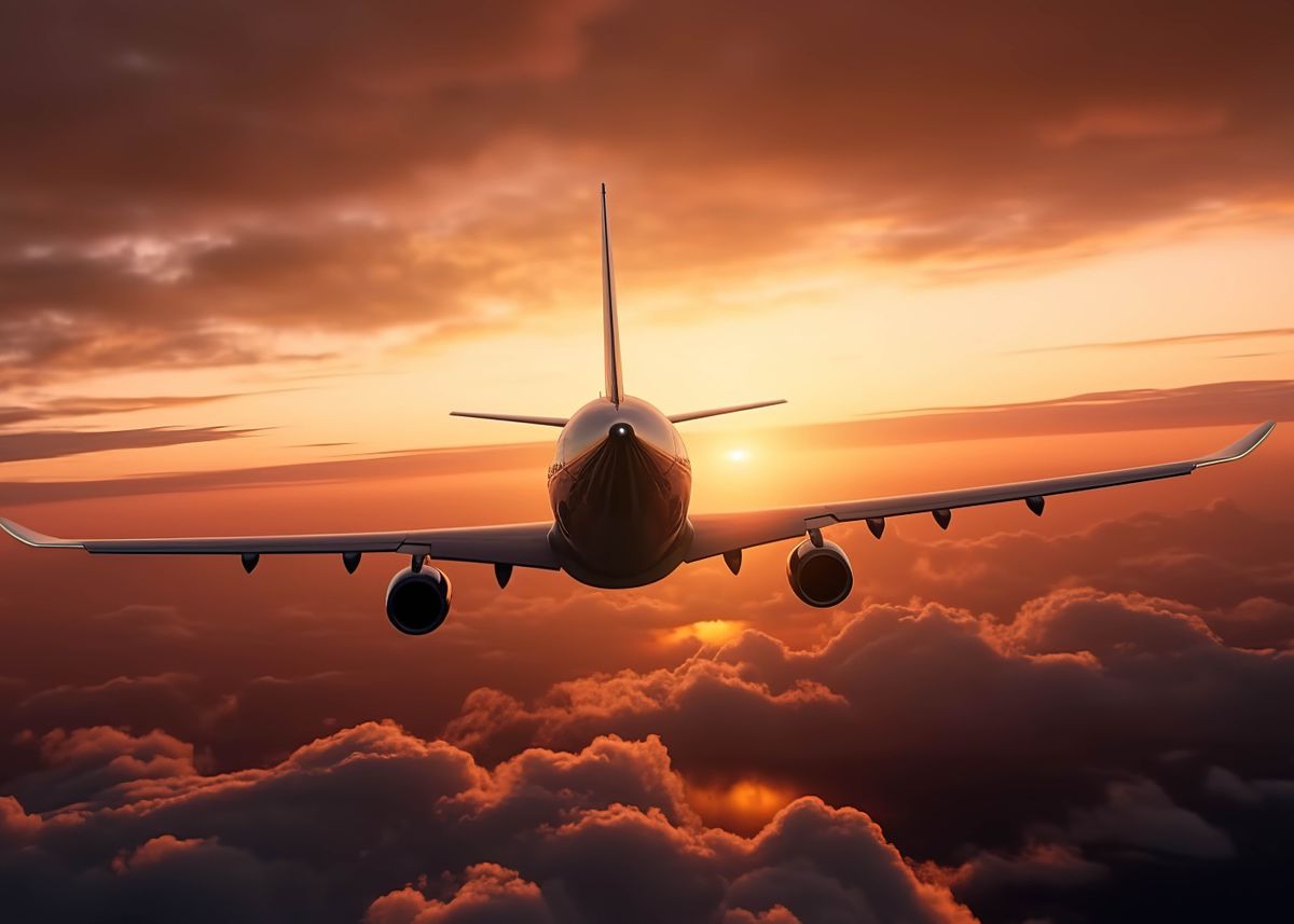 'plane sunset' Poster, picture, metal print, paint by Pro Elise | Displate