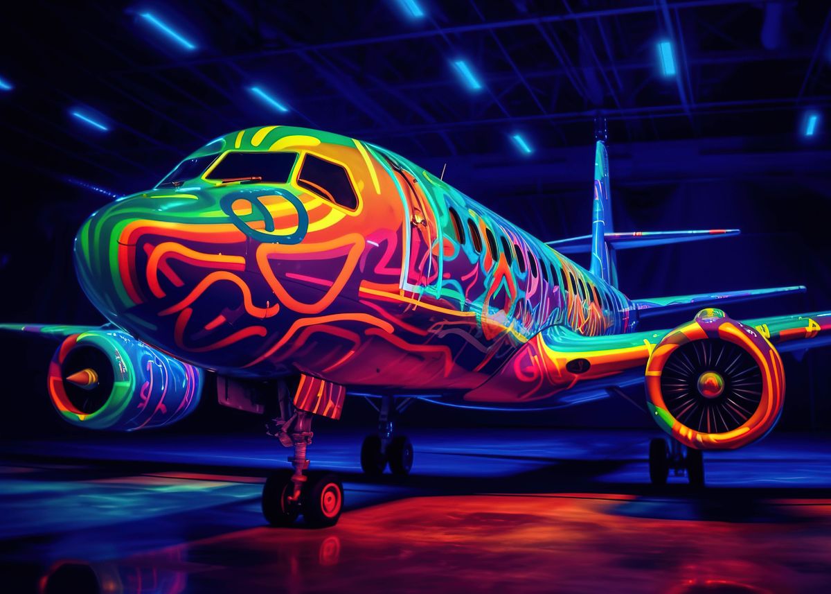 'plane neon' Poster, picture, metal print, paint by Pro Elise | Displate
