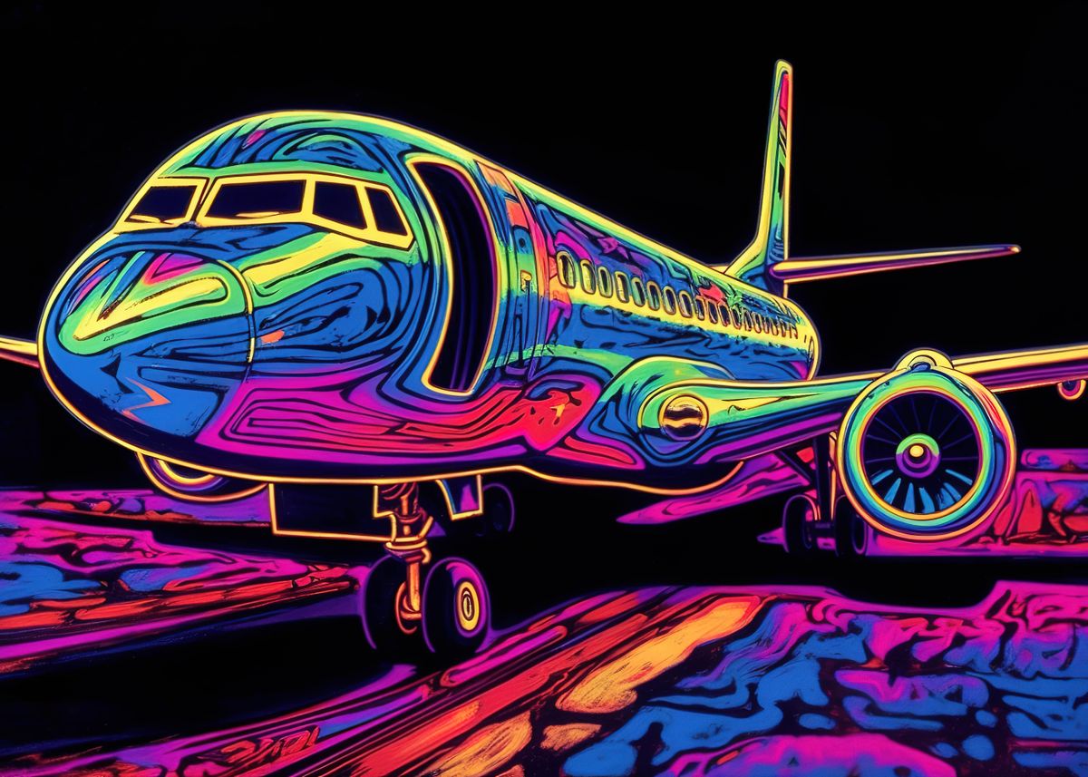 'plane neon' Poster, picture, metal print, paint by Pro Elise | Displate