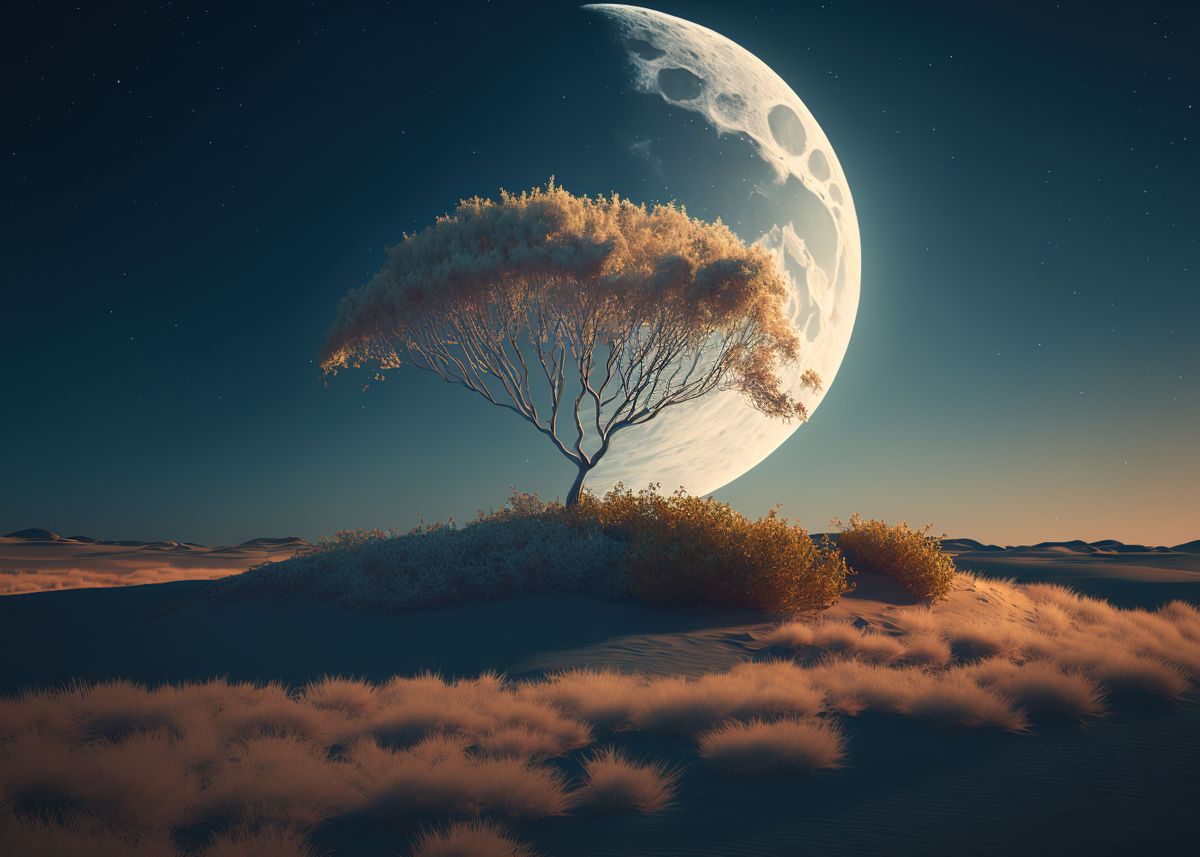 'Silhouette Tree and Moon ' Poster, picture, metal print, paint by ...