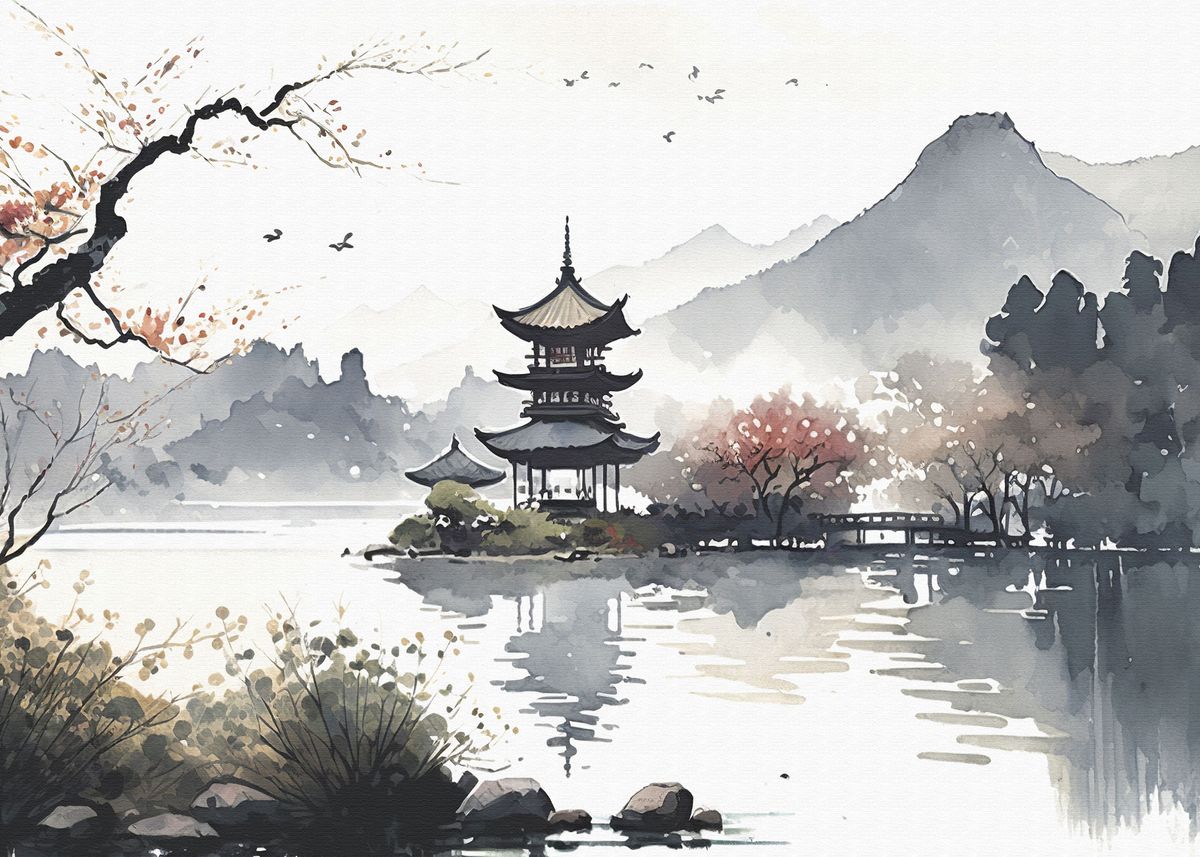 'Chinese landscape' Poster, picture, metal print, paint by KiaraPfeffer ...