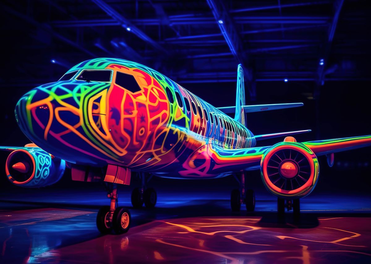 'plane neon' Poster, picture, metal print, paint by Pro Elise | Displate