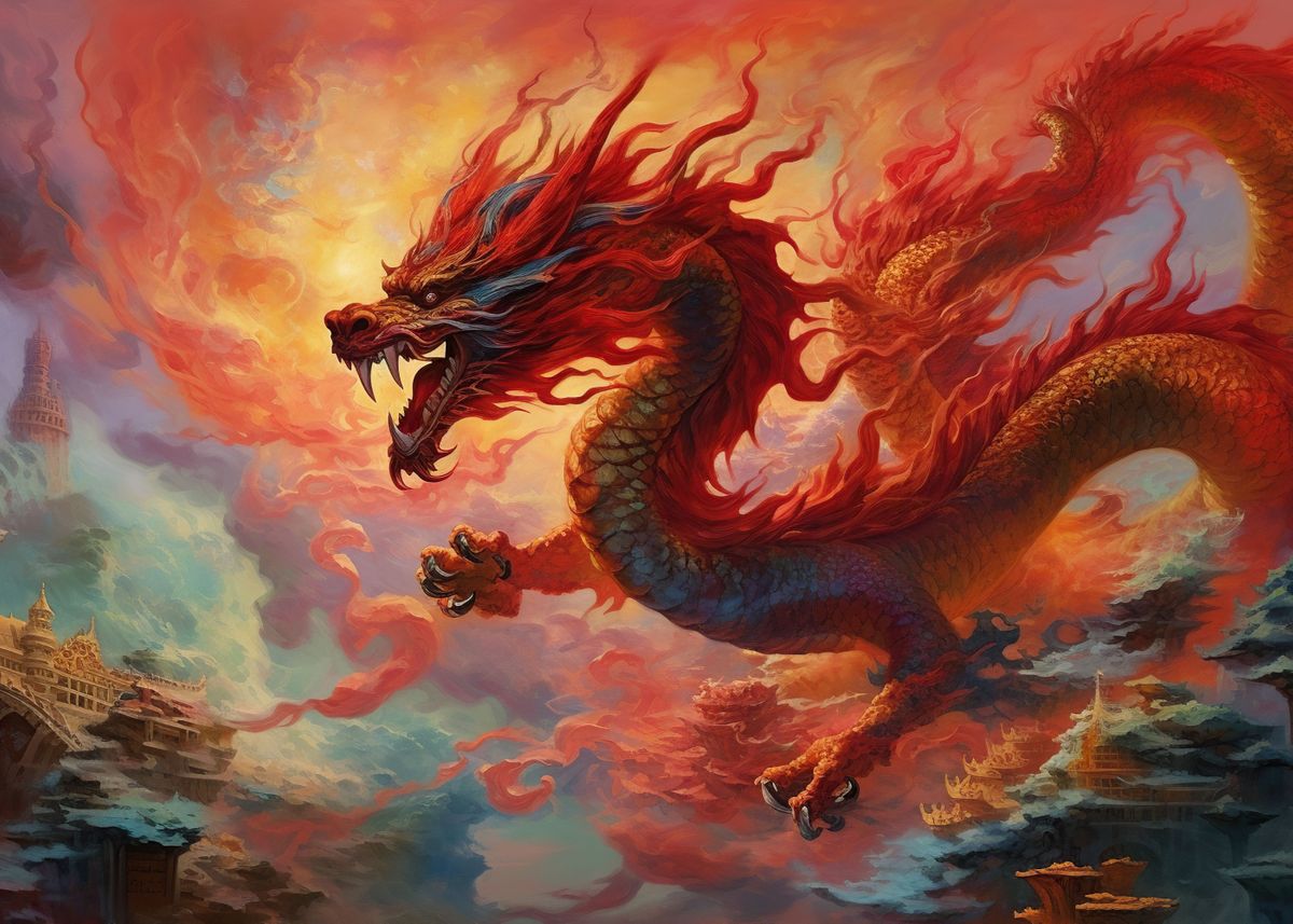 'Red Dragon' Poster, picture, metal print, paint by Brax Rice | Displate