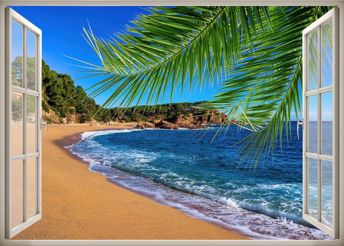 'Window view beach sunset' Poster, picture, metal print, paint by Vicen ...